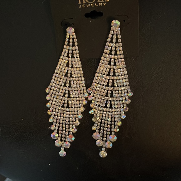 nOir Jewelry | Jewelry | New W Tag Noire Waterfall Iridescent Earrings Bedazzled Black Tie ...